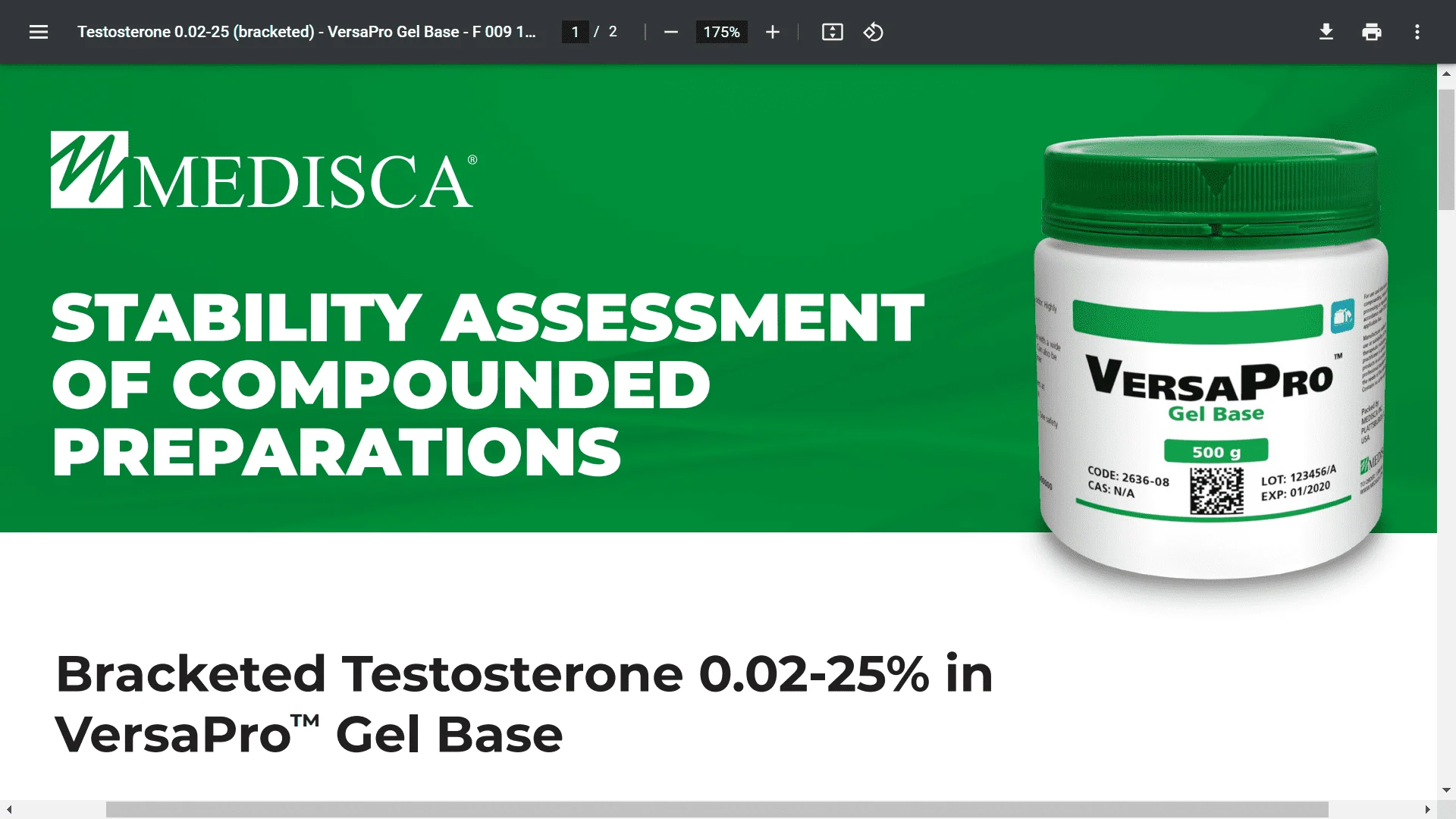 Stability Assessment of Compounded Testosterone 0.02-25% in VersaPro ...